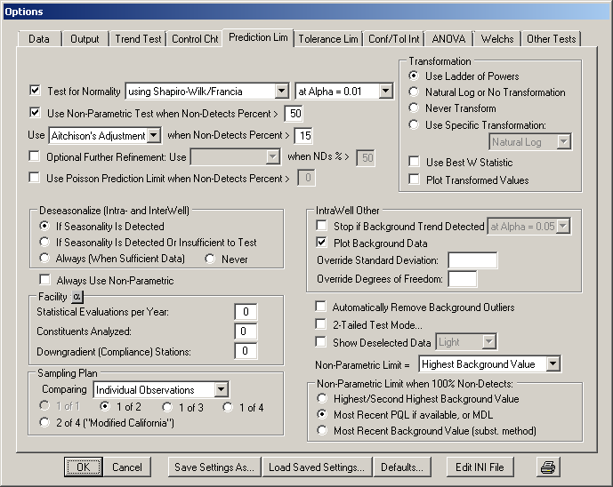 Prediction Limit Tab